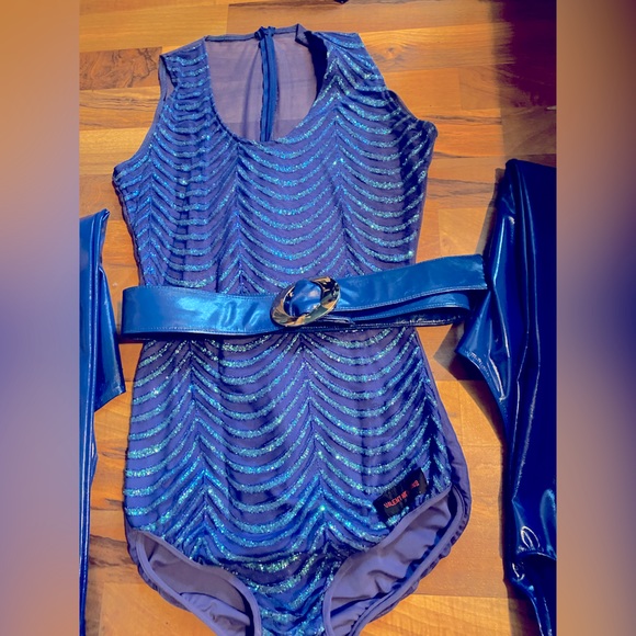 Tops | Sparkly Blue Bodysuit W Belt And Chaps Hot To Go Chappell Roan ...